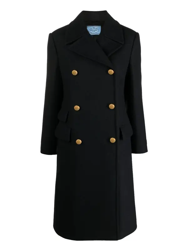 Prada Virgin Wool Double-breasted Coat - Blue