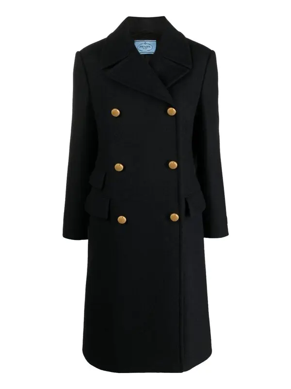 Prada Virgin Wool Double-breasted Coat - Blue