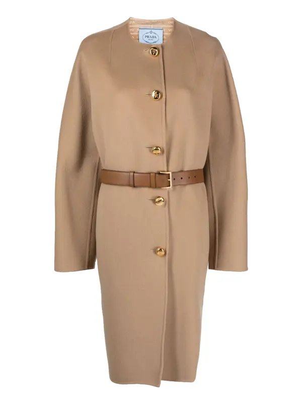 Prada Single-breasted Belted Coat - Neutrals