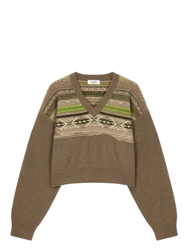 STUDIO TOMBOY Fair Isle Intarsia Knit Sweater - Brown