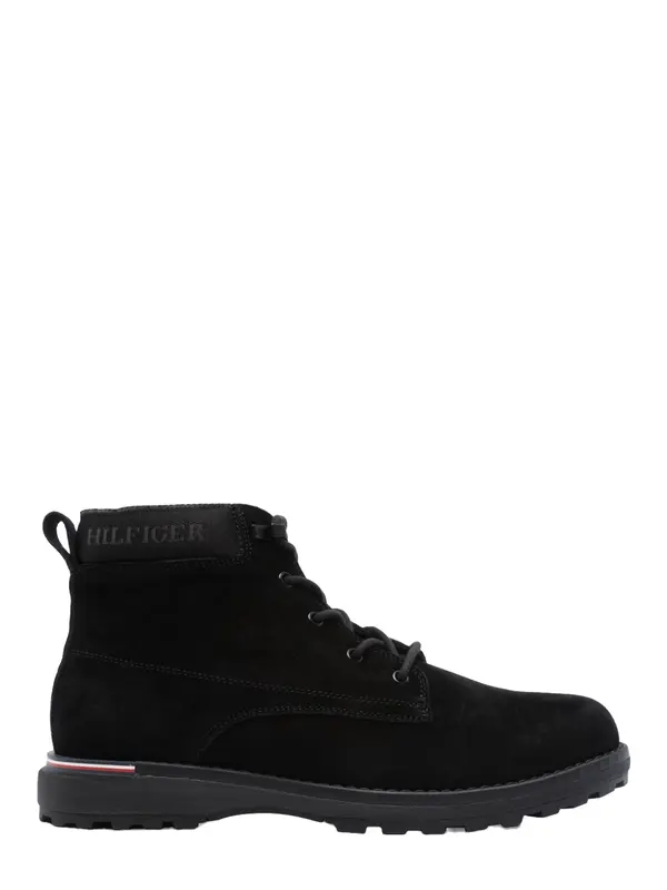 Tommy Hilfiger Logo-jacquard Suede Boots - Black