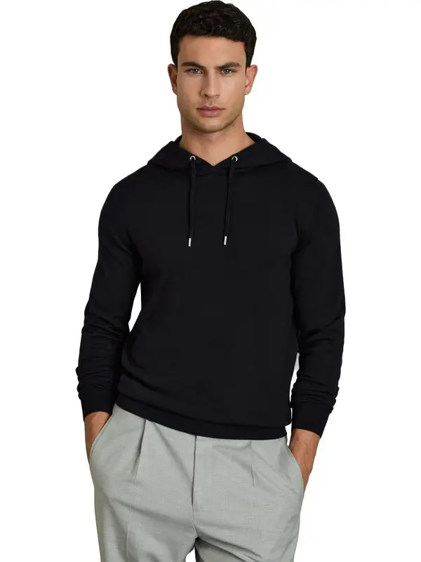 REISS Holland Merino Wool Hoodie - Navy