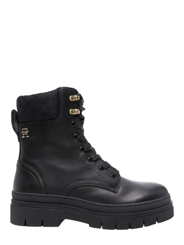 Tommy Hilfiger Monogram-embroidered Combat Boots - Black