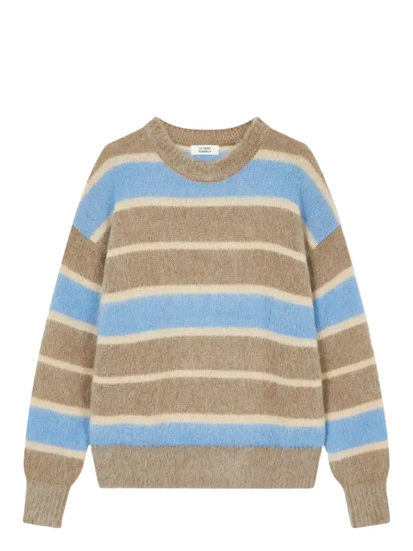 STUDIO TOMBOY Brushed-finish Striped Sweater - Neutrals