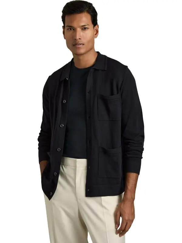 REISS Munich Merino Wool Cardigan - Navy
