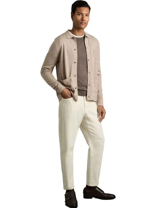 REISS Munich Merino Wool Cardigan - Wheat Melange
