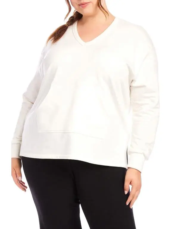 Karen Kane V-neck Fleece Sweatshirt - Cream