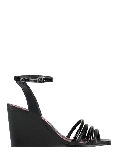 APEPAZZA Leather Wedge Sandals - Black