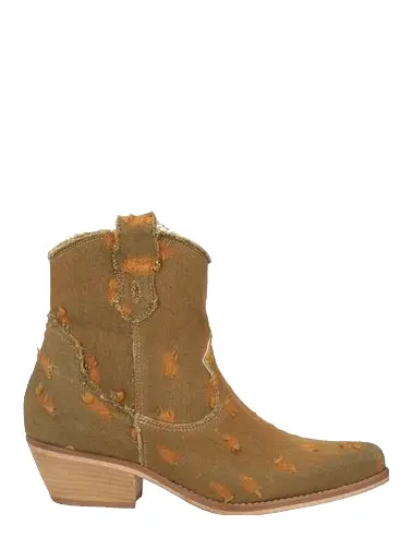 NILA & NILA Distressed Denim Ankle Boots - Beige