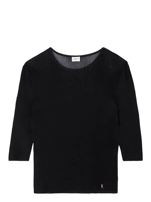 Saint Laurent Embellished Fine Knit Top - Black