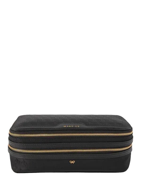 ANYA HINDMARCH Leather-trimmed Jacquard Cosmetics Case - Black
