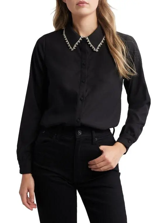 NIKKI LUND Sylvi Rhinestone Collar Shirt - Black