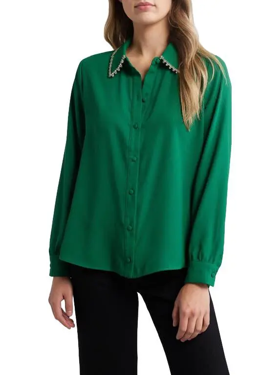 NIKKI LUND Sylvi Rhinestone Collar Shirt - Green