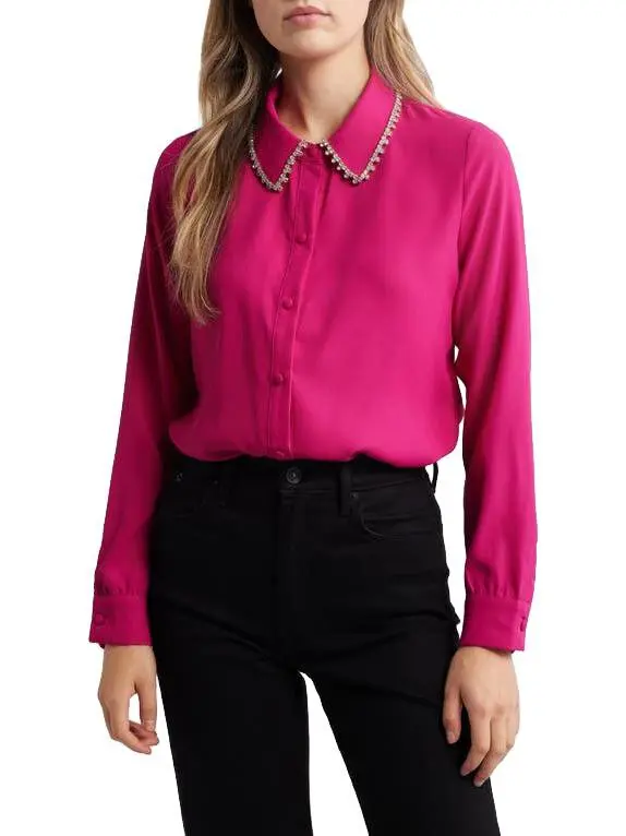 NIKKI LUND Sylvi Rhinestone Collar Shirt - Magenta