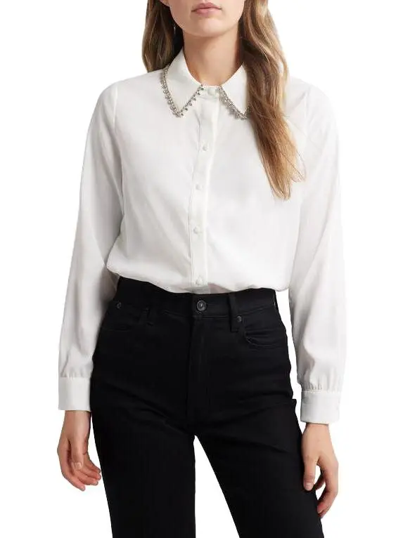 NIKKI LUND Sylvi Rhinestone Collar Shirt - White