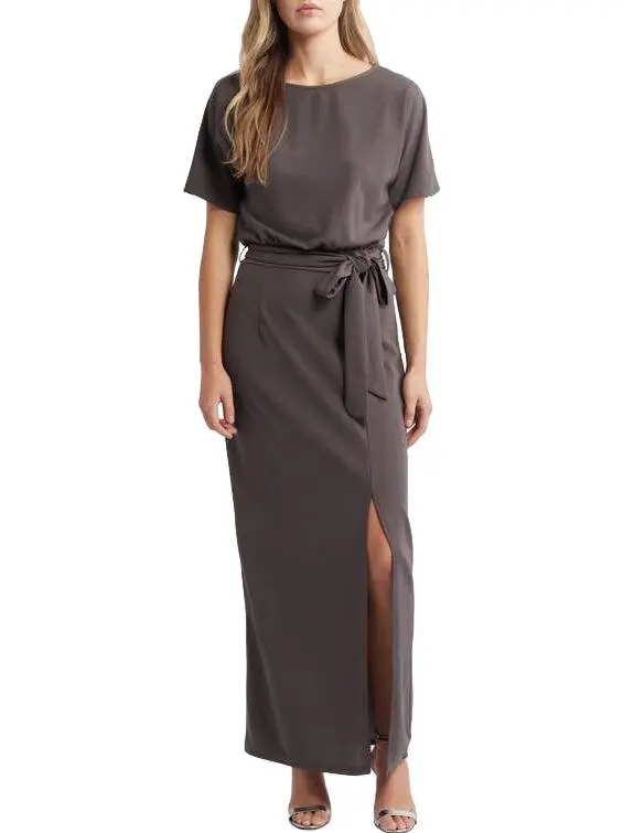 NIKKI LUND Leif Tie Waist Maxi Dress - Grey