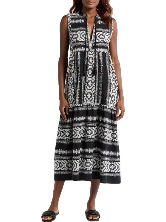 Elan Sleeveless Cotton Midi Dress - Black/ White