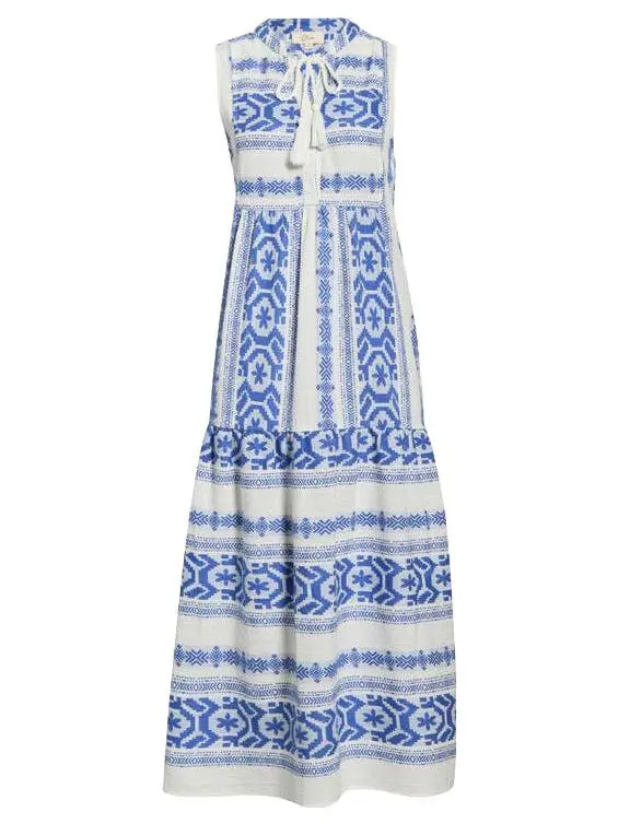 Elan Sleeveless Cotton Midi Dress - Natural Blue