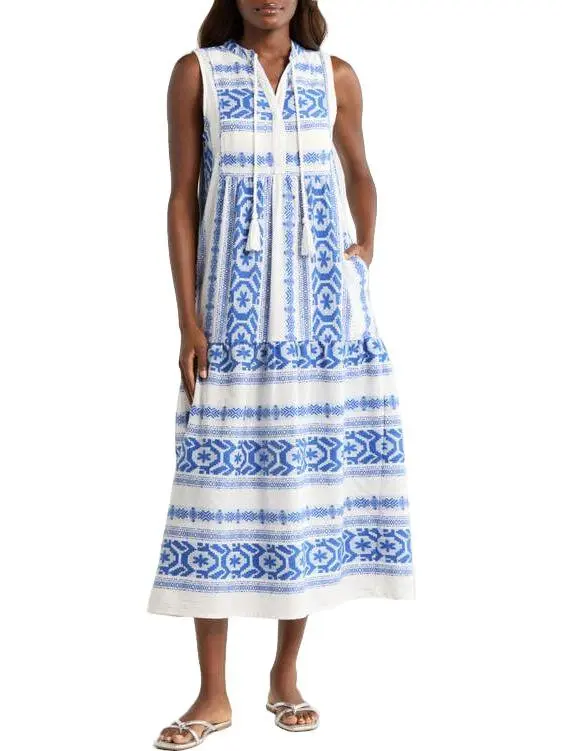 Elan Sleeveless Cotton Midi Dress - Natural Blue