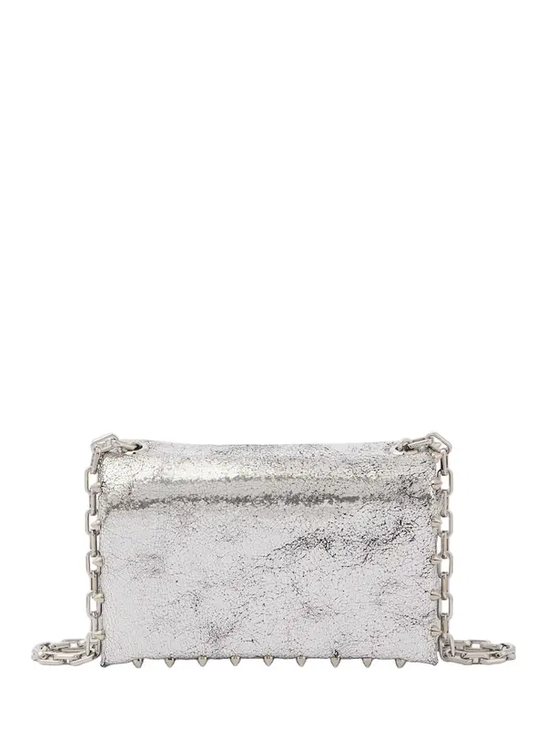 CHRISTIAN LOUBOUTIN Spiked Metallic Leather Crossbody Bag - Silver
