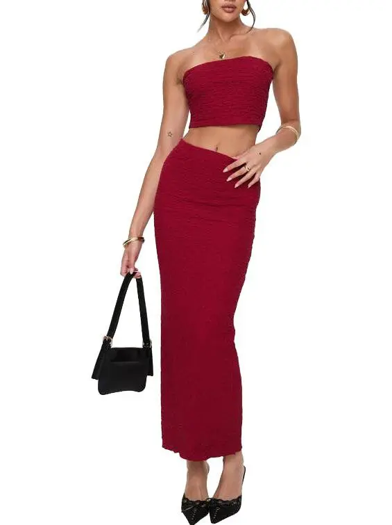 Princess Polly Martha Strapless Top & Maxi Skirt Set - Burgundy
