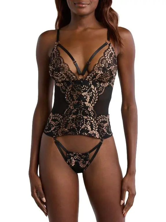 COQUETTE Strappy Underwire Lace Teddy - Black