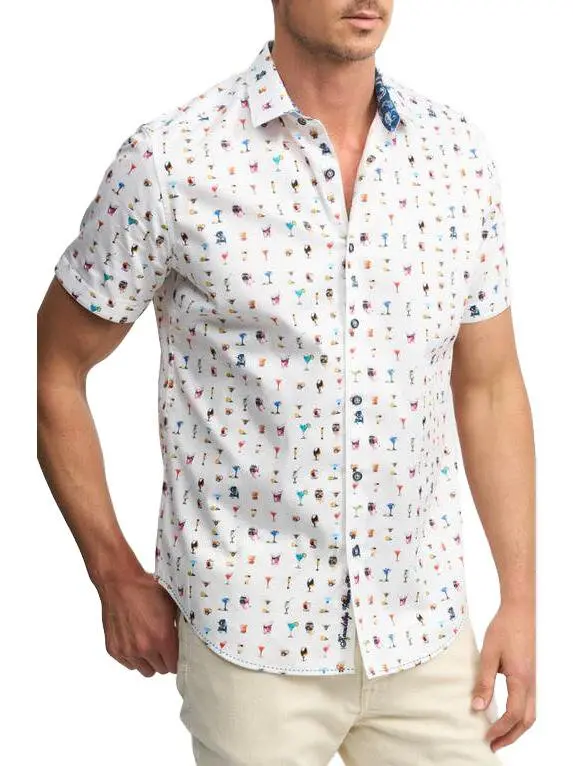 Robert Graham Booze Cruise Classic Fit Short Sleeve Cotton Button-up Shirt - White