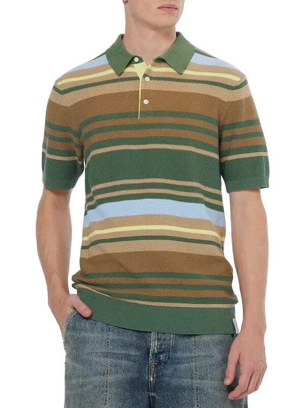Scotch & Soda Stripe Textured Cotton Knit Polo - Sage Green Multi Stripe