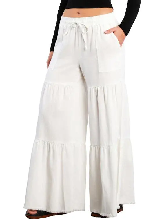 BILLY T Tiered Wide Leg Pants - Bright White