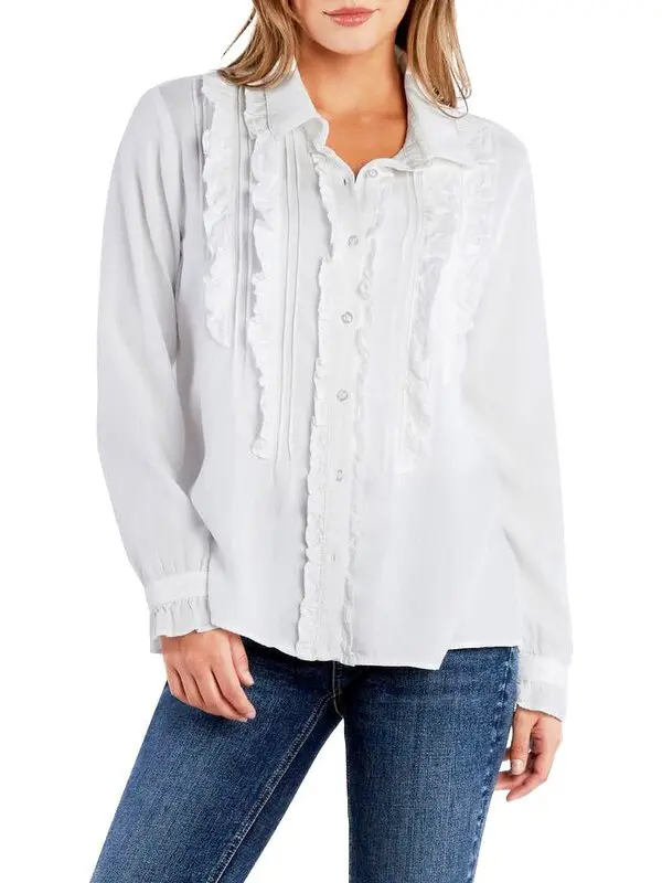 BILLY T Ruffle Tuxedo Shirt - White