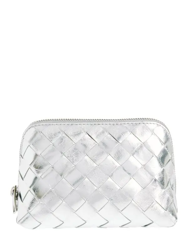 Bottega Veneta Intrecciato Metallic Leather Cosmetic Bag - Silverilver