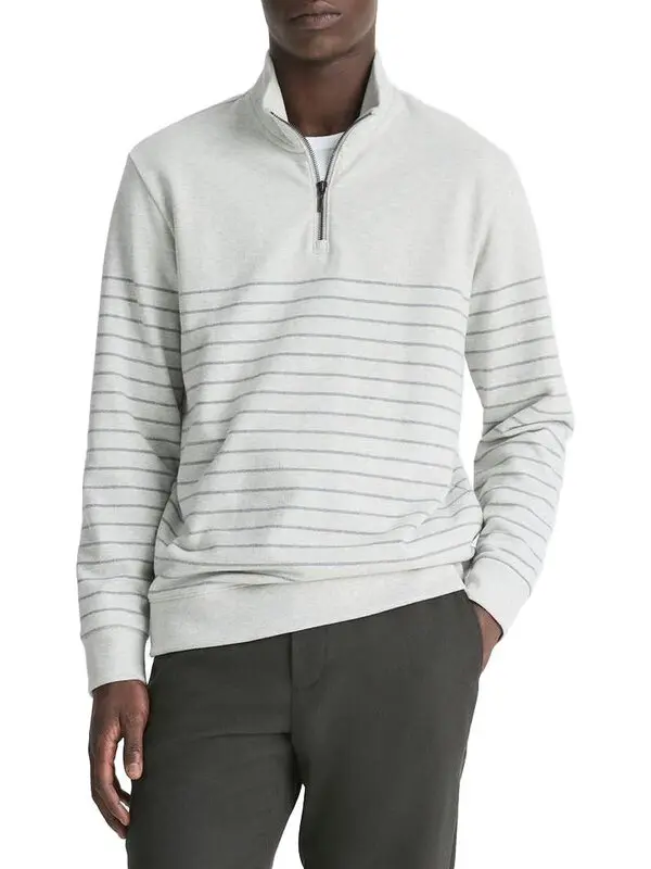 Vince Stripe Sueded Quarter-zip Top - Light H Grey/ H Onyx