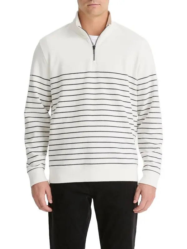 Vince Stripe Sueded Quarter-zip Top - Off White/stormy Night
