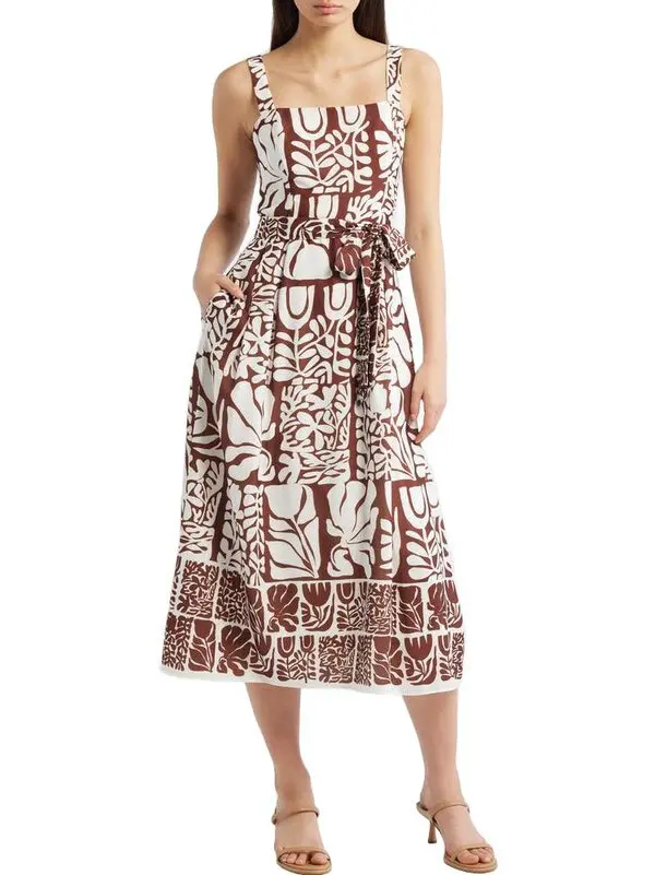 Julia Jordan Printed Midi Dress - Brown Ivory