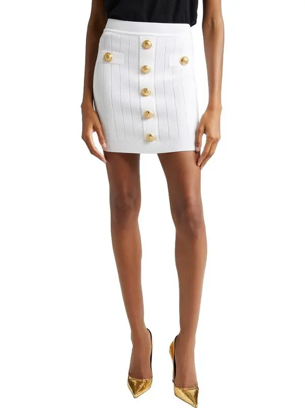 Balmain Button Detail Ribbed Skirt - 0fa White