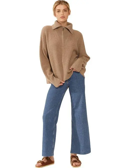 ITALIC Chunky Cashmere Quarter Zip Pullover - Brown