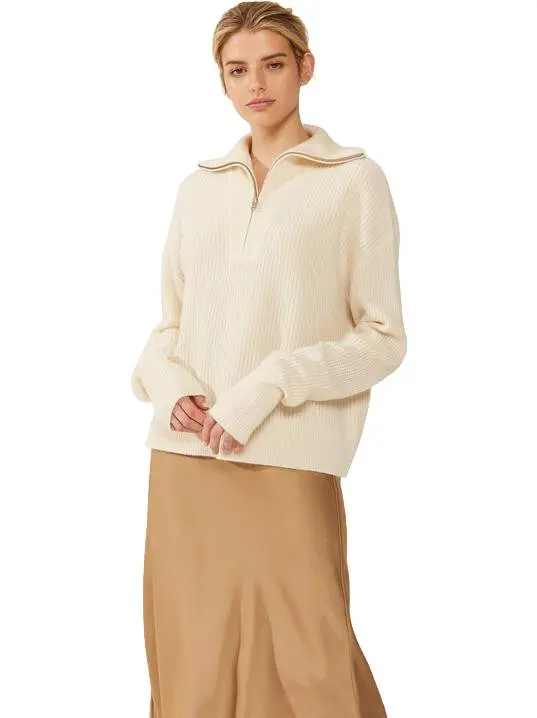 ITALIC Chunky Cashmere Quarter Zip Pullover - Ivory