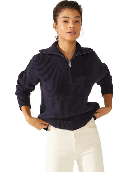 ITALIC Chunky Cashmere Quarter Zip Pullover - Navy