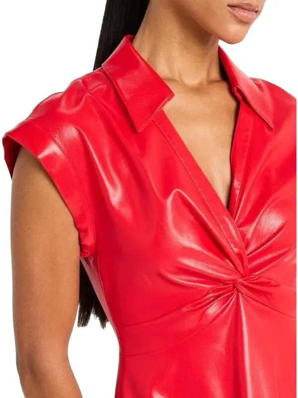 Alice + Olivia Vegan Leather Mini Dress - Bright Ruby