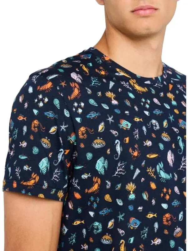 Derek Rose Apos;s Robin Sea Creatures Print Crewneck T-shirt - Navy
