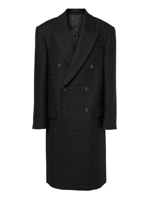 Wardrobe.NYC Oversized Checked Virgin Wool Coat - Black