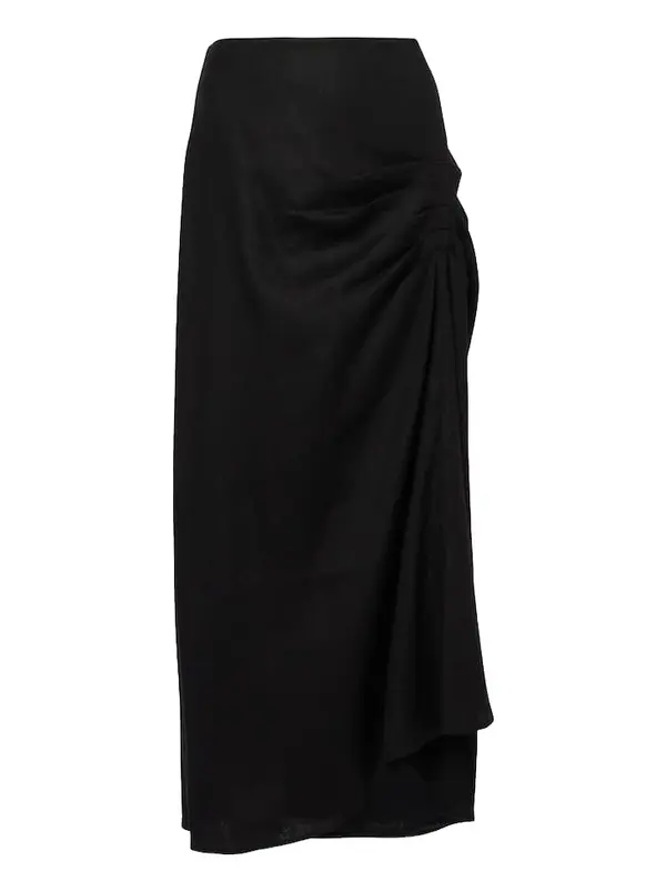 Sir The Label Dorian Ruched Linen-blend Midi Skirt - Black