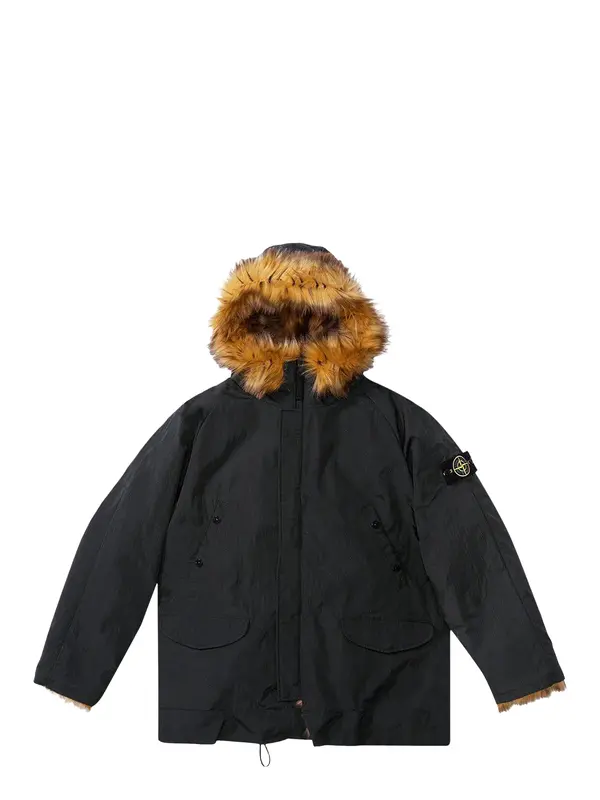 Supreme X Stone Island Formula Steel Reversible Faux Fur Parka - Black