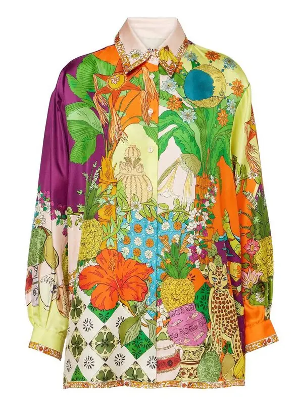 ALEMAIS Alémais Tiger Printed Silk Twill Shirt - Multicoloured