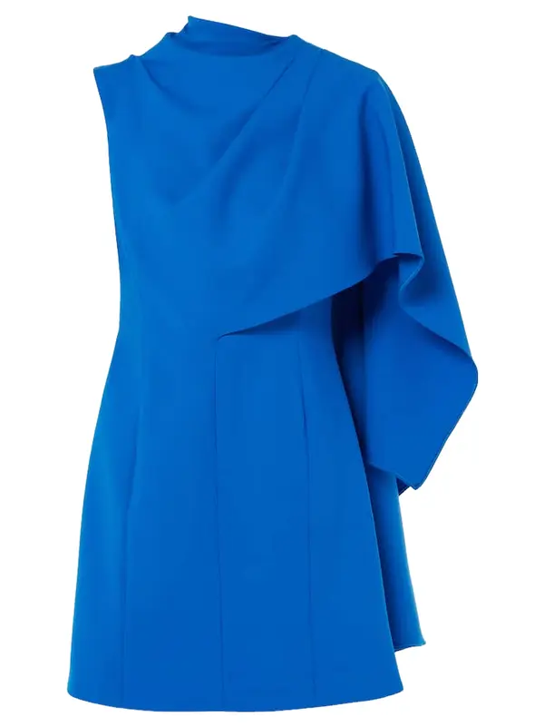 Oscar De La Renta Wool-blend Mini Dress With Cape Effect - Blue