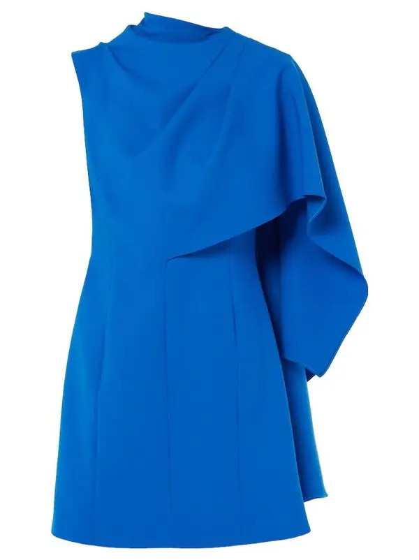 Oscar De La Renta Wool-blend Mini Dress With Cape Effect - Blue