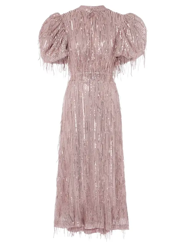 Remain Birger Christensen Sequined Balloon-sleeve Midi Dress - Pink