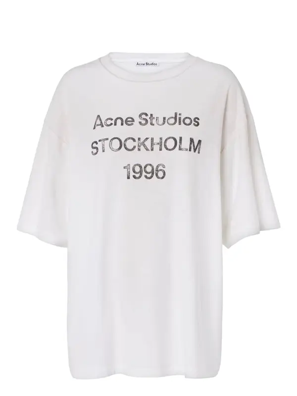 Acne Studios Distressed Logo Cotton And Hemp T-shirt - White