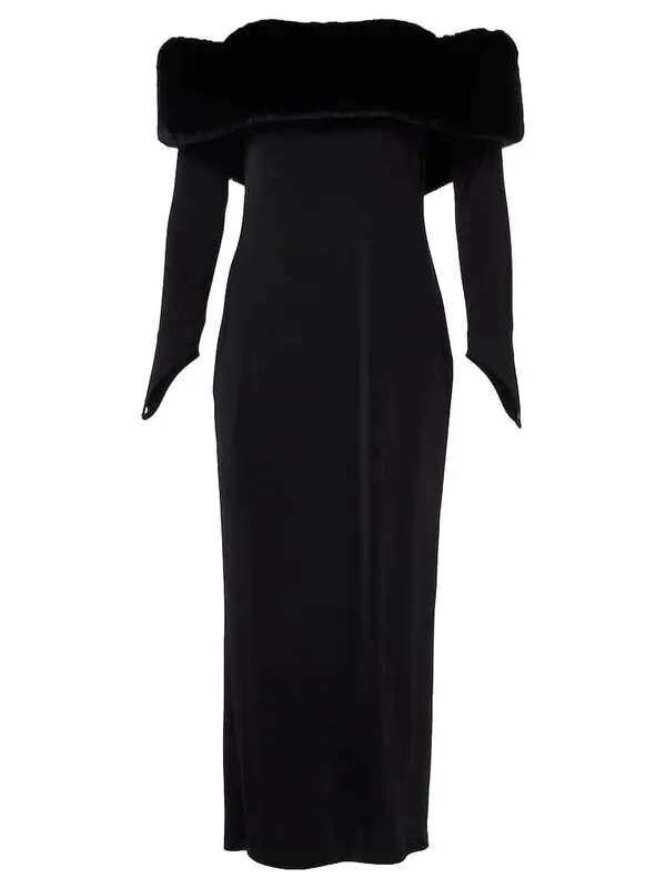 THE NEW ARRIVALS ILKYAZ OZEL Yazi Faux Fur-trimmed Gown - Black