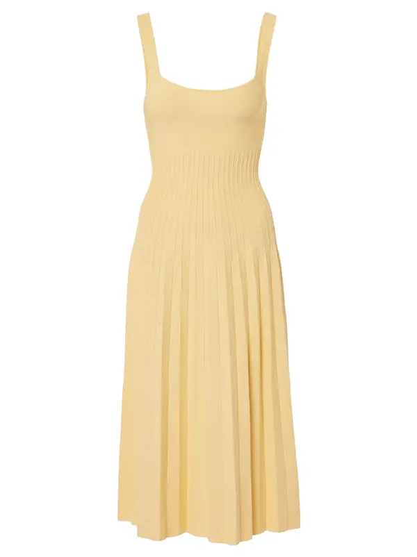 Staud Ellison Pleated Midi Dress - Yellow